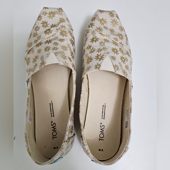 Toms | Shoes | Toms Cream Slipon Flats With Gold Floral Print | Poshmark